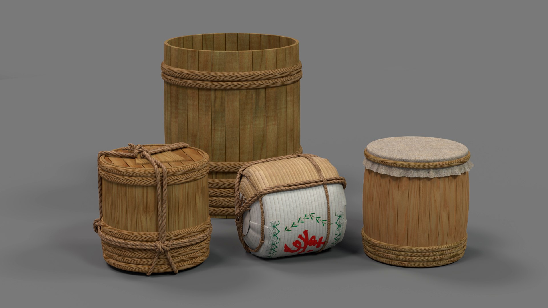 Free 3D Japanese Traditional Barrels - TurboSquid 2167133