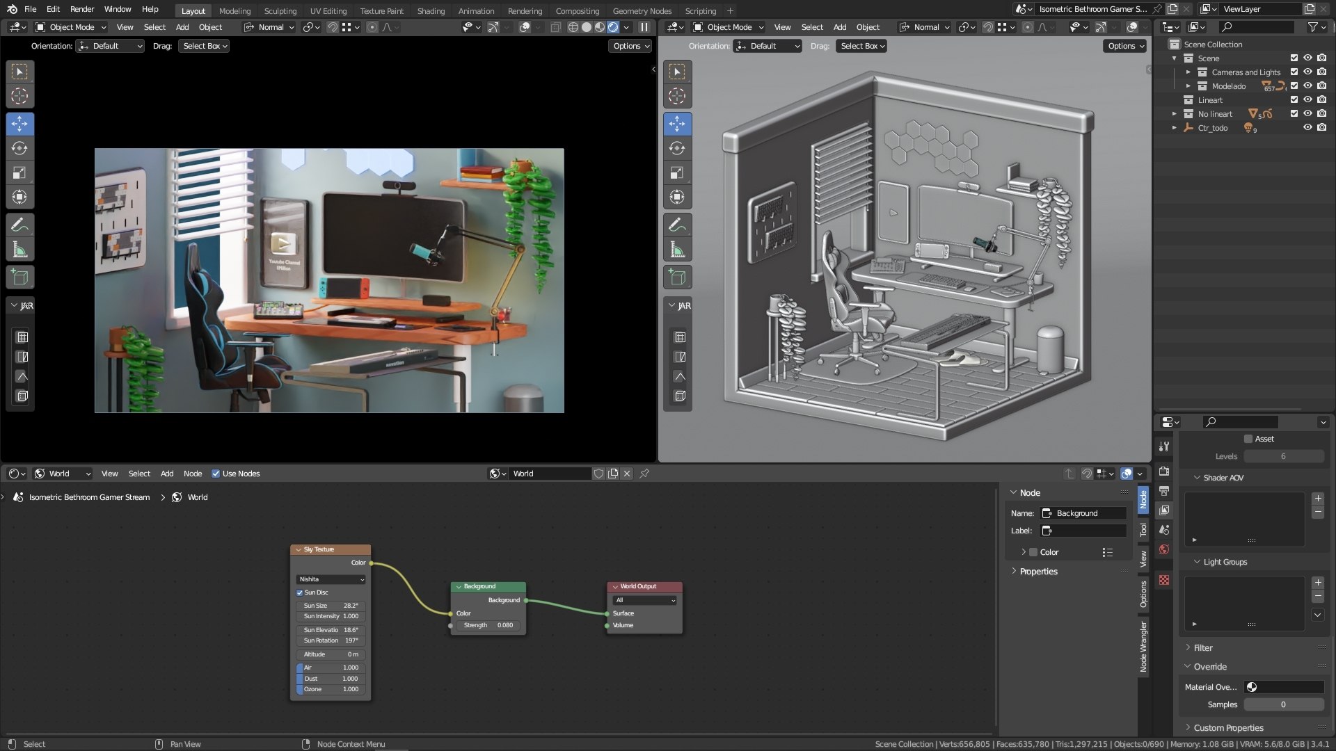 Isometric Bethroom Gamer Stream 3D - TurboSquid 2263141