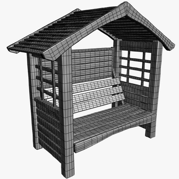 3d model of wooden garden seat