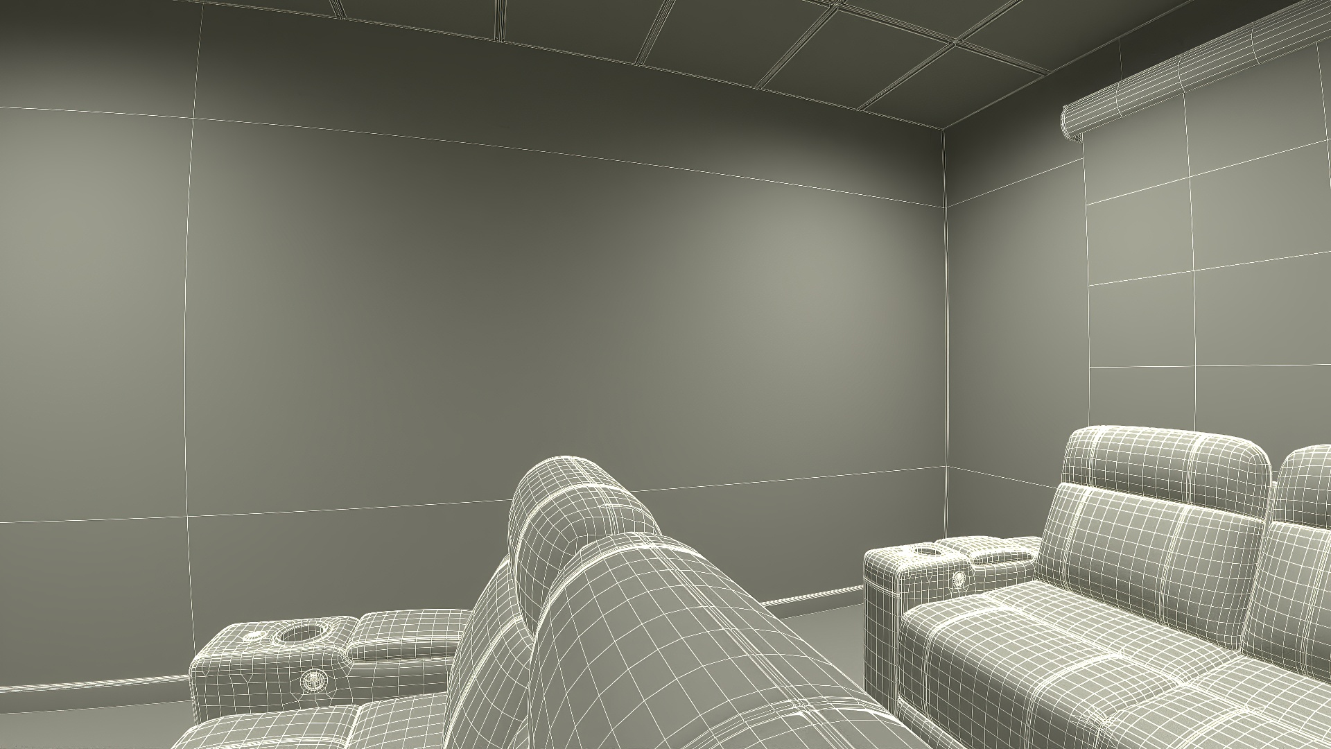 Home Theater Interior With Projector And Reclining Seats 3D Model ...