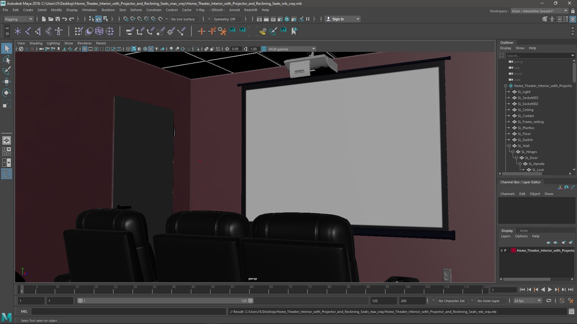 Home Theater Interior With Projector And Reclining Seats 3D Model ...