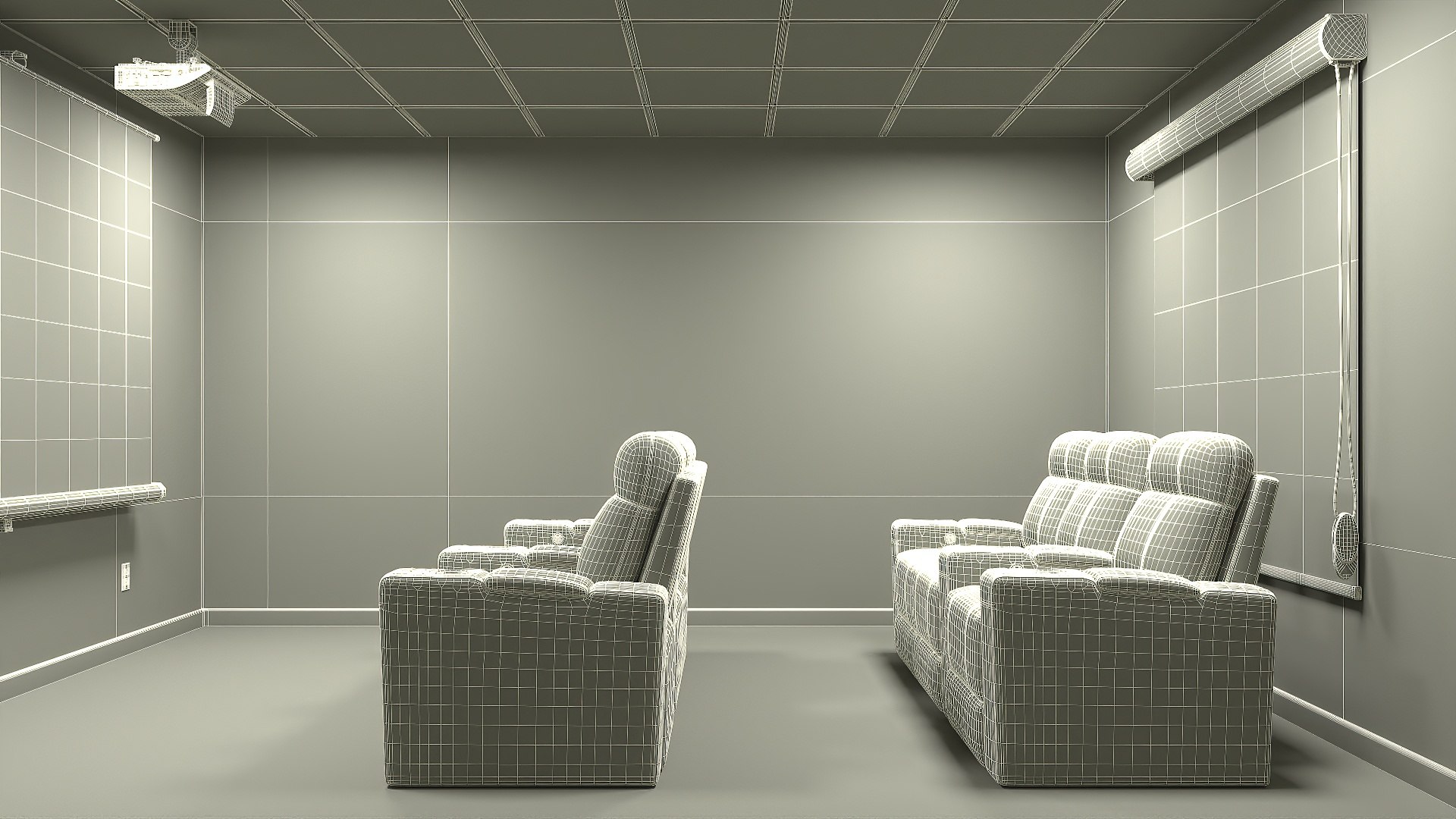 Home Theater Interior With Projector And Reclining Seats 3D Model ...