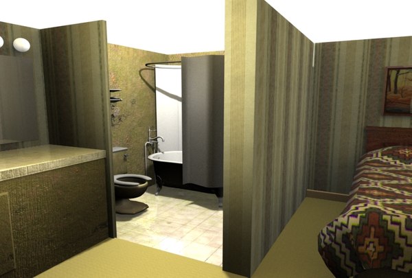 retro motel room 3d max