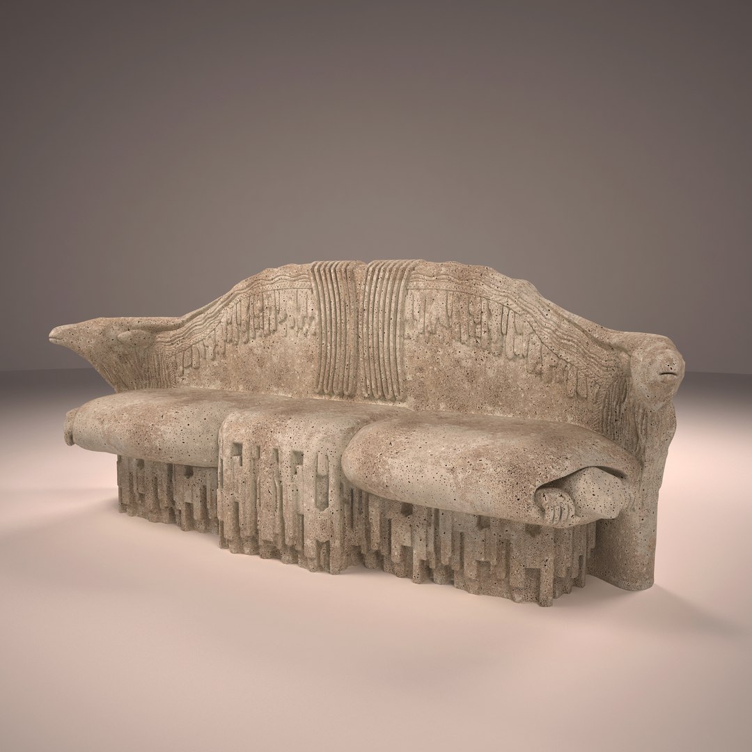 Old Stone Bench 3d Model