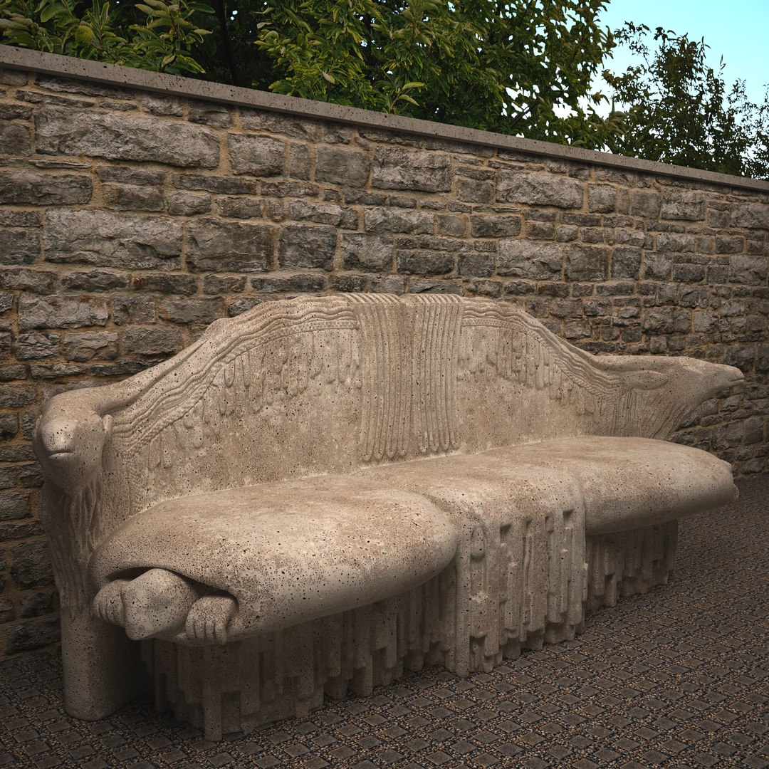 Old Stone Bench 3d Model