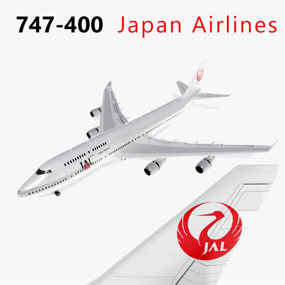 3d model 747-400 airliner jal 747 jumbo