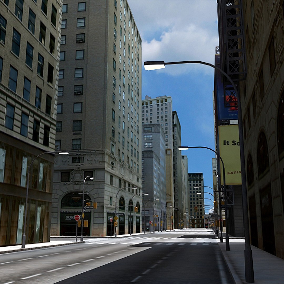 City Road Street Building 3d Model