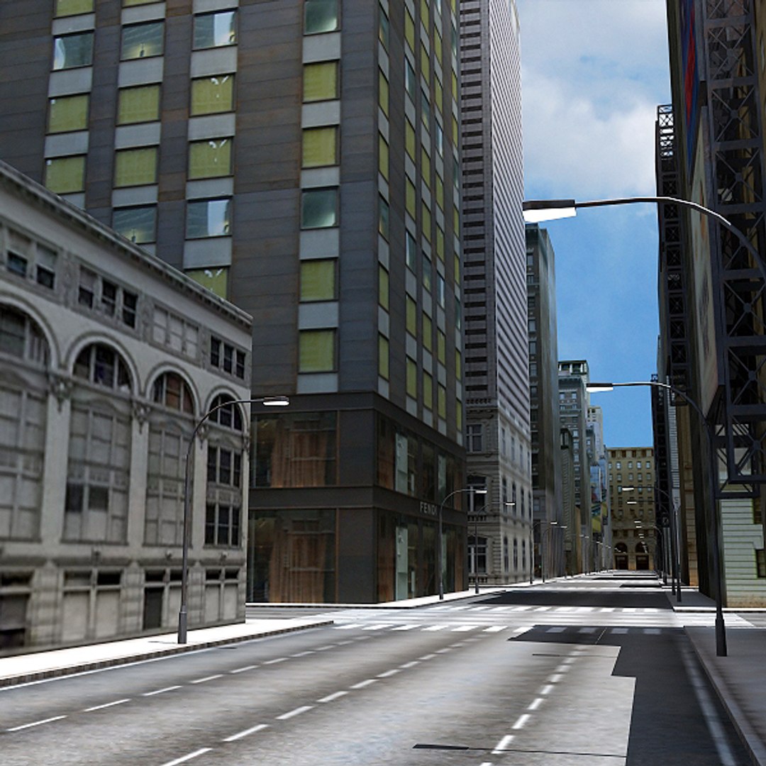 City Road Street Building 3d Model