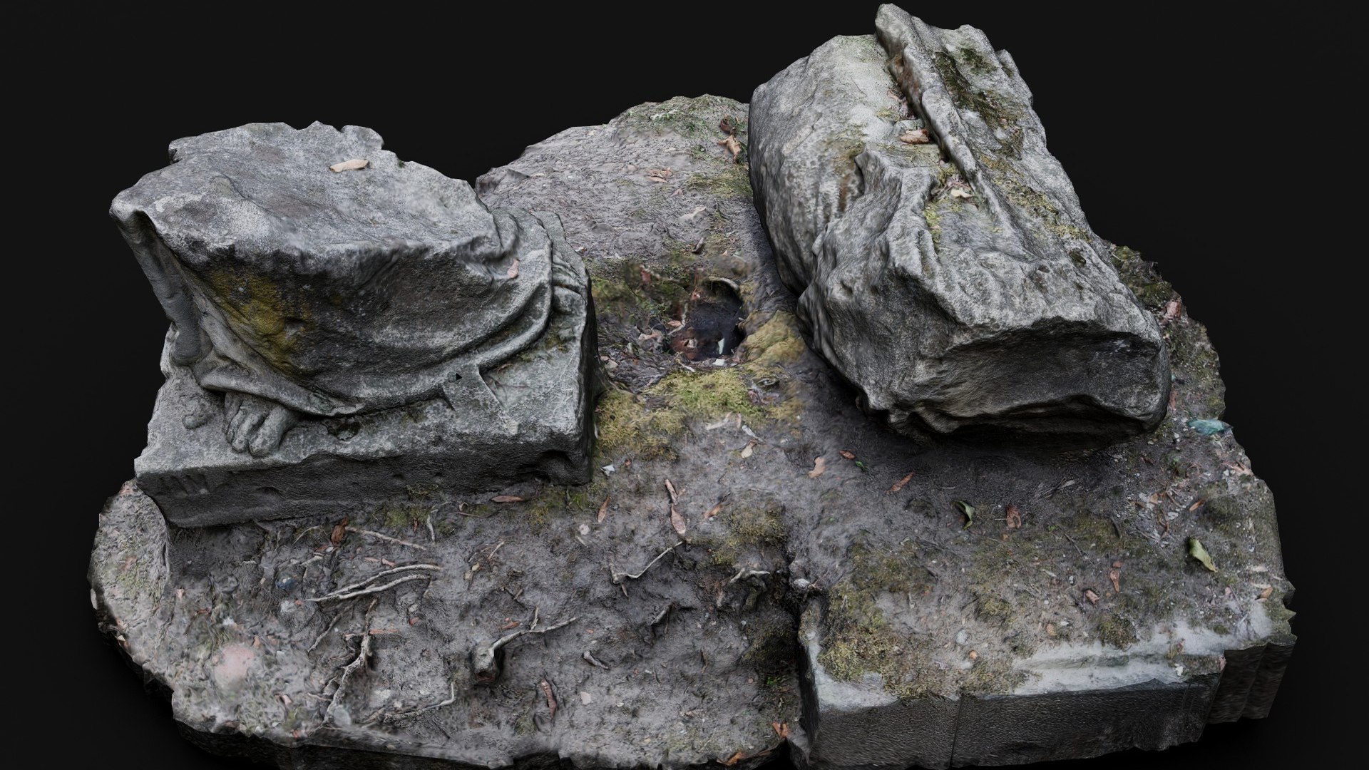 3D Model Ancient Mossy Ruins Damaged Monument Debris Photogrammetry ...