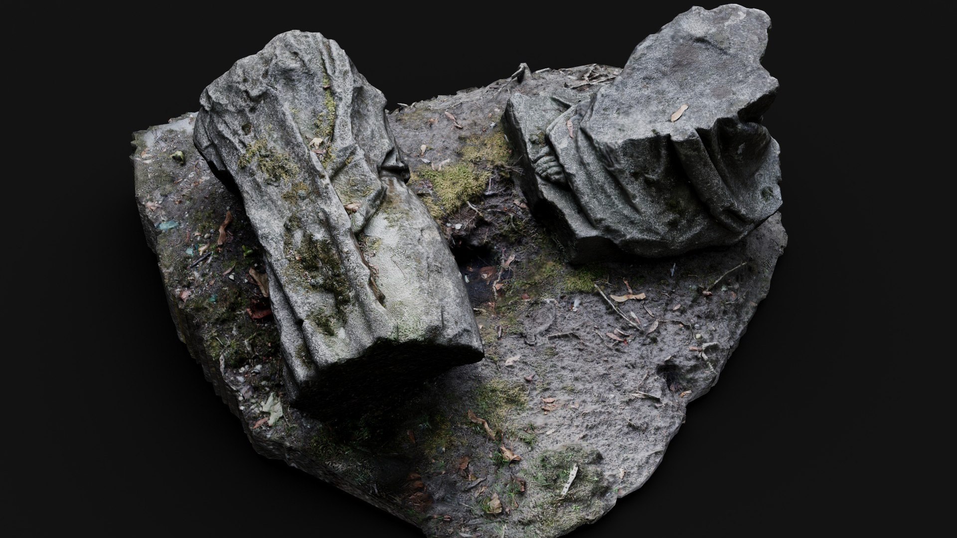 3D Model Ancient Mossy Ruins Damaged Monument Debris Photogrammetry ...