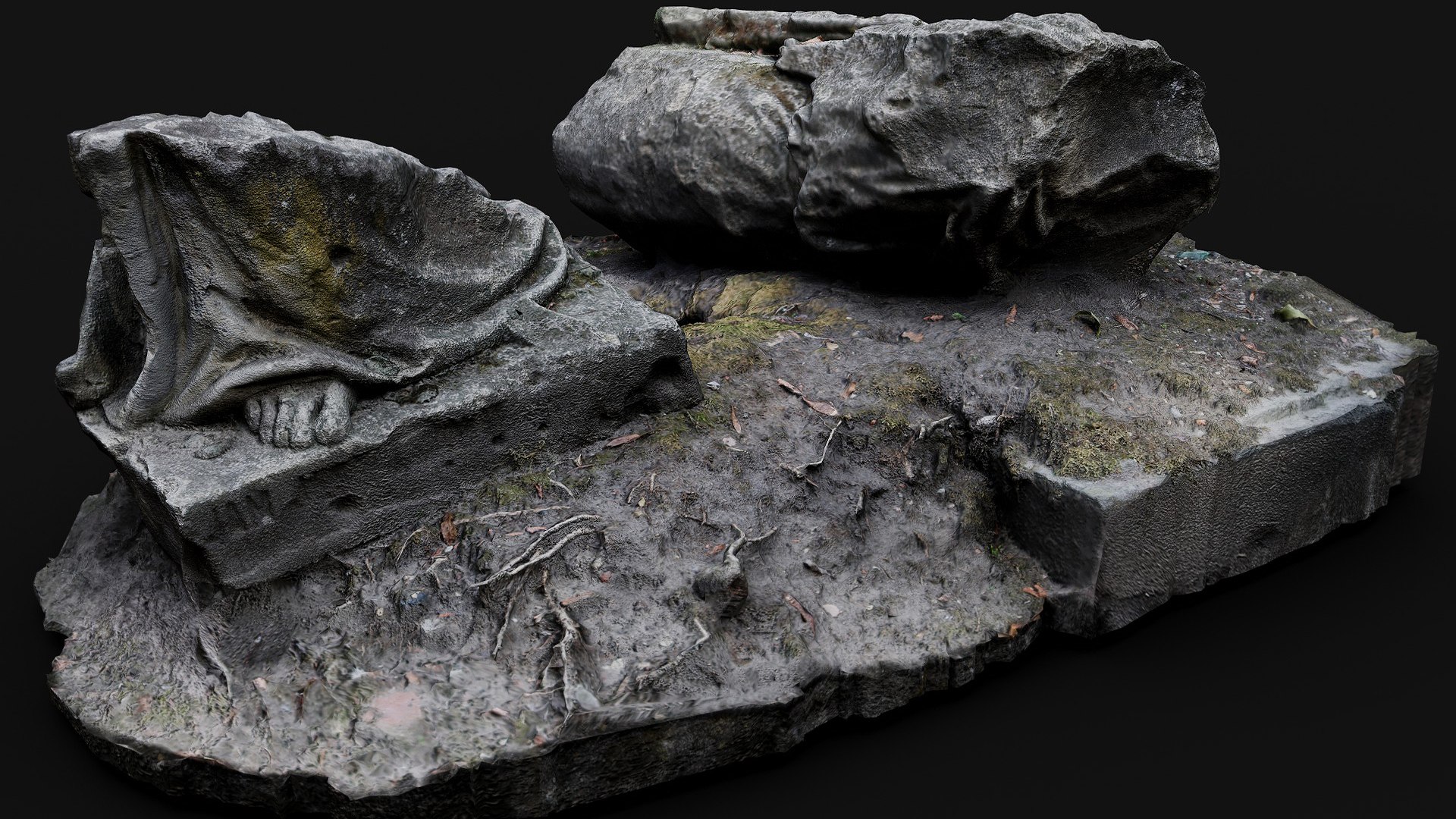 3D Model Ancient Mossy Ruins Damaged Monument Debris Photogrammetry ...
