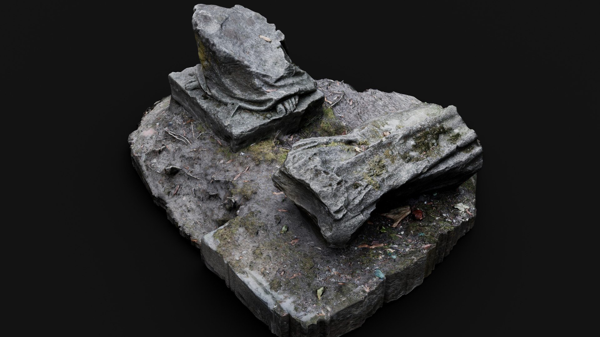 3D Model Ancient Mossy Ruins Damaged Monument Debris Photogrammetry ...