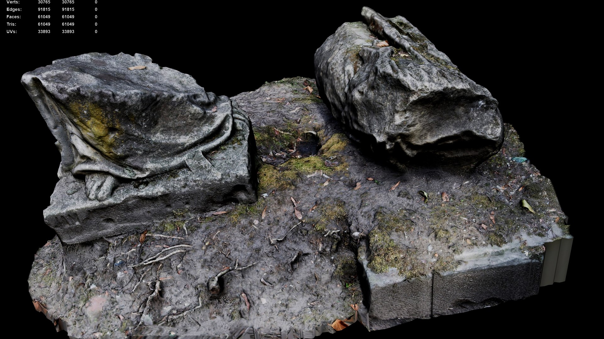 3D Model Ancient Mossy Ruins Damaged Monument Debris Photogrammetry ...