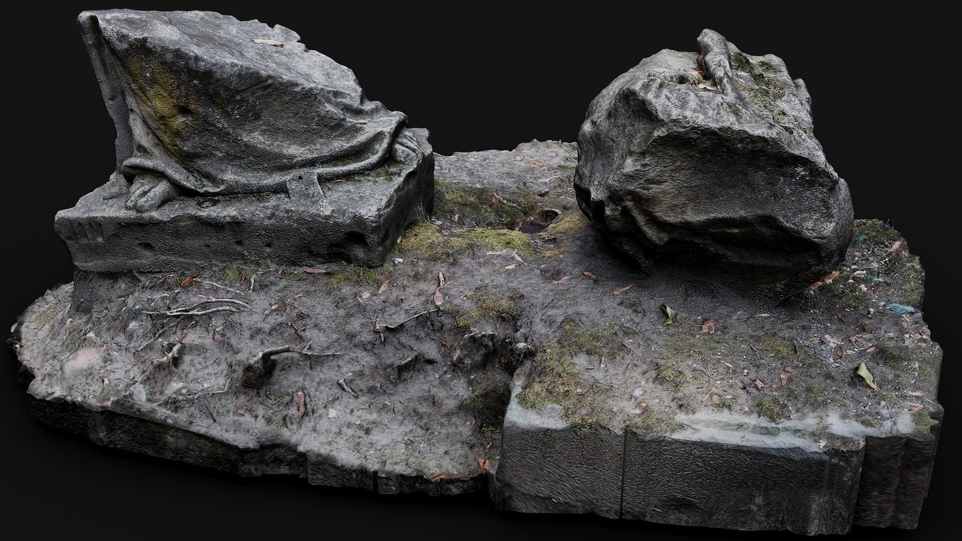 3D Model Ancient Mossy Ruins Damaged Monument Debris Photogrammetry ...