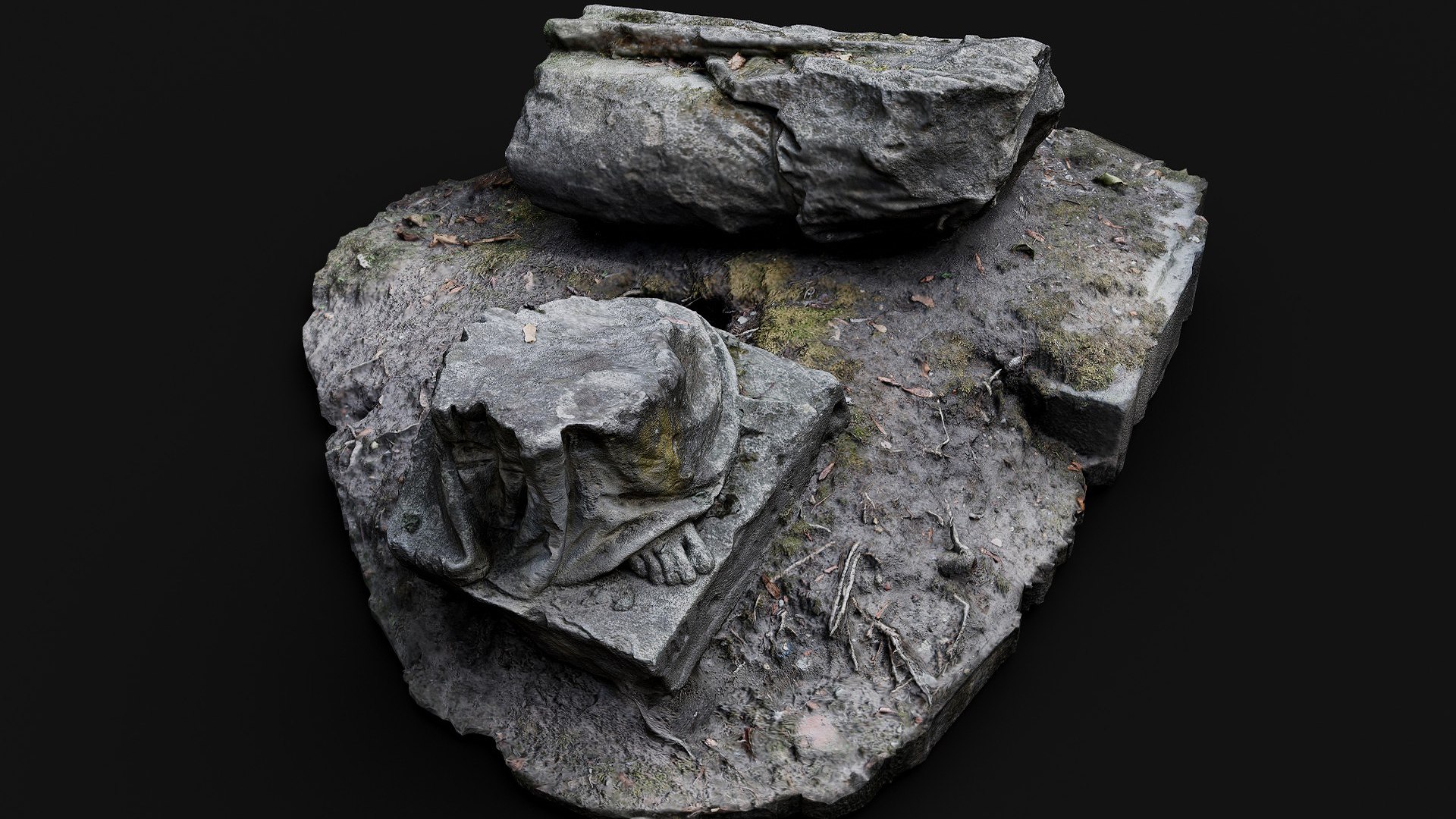 3D Model Ancient Mossy Ruins Damaged Monument Debris Photogrammetry ...