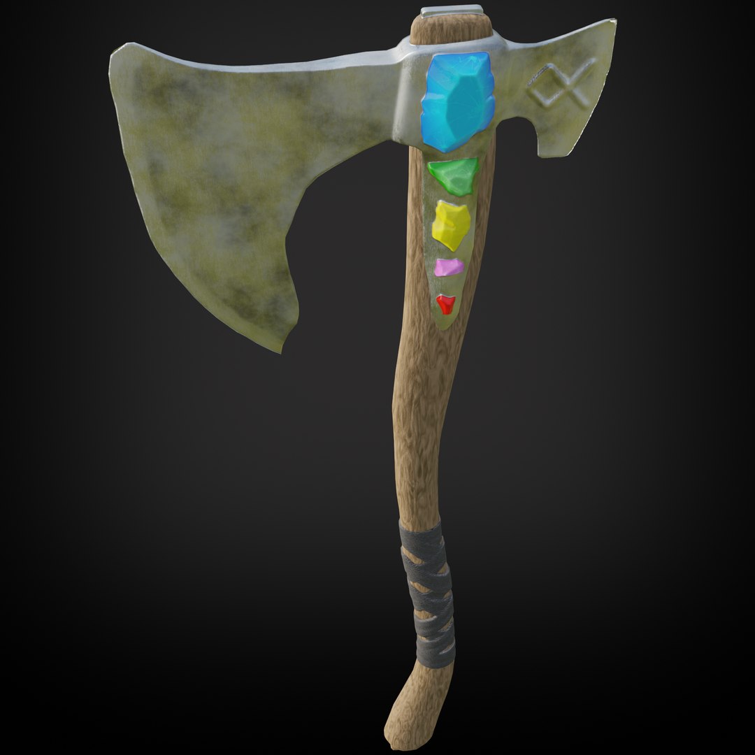 Stylizet Axe Weapon with crystals PBR low-poly game ready 3D ...