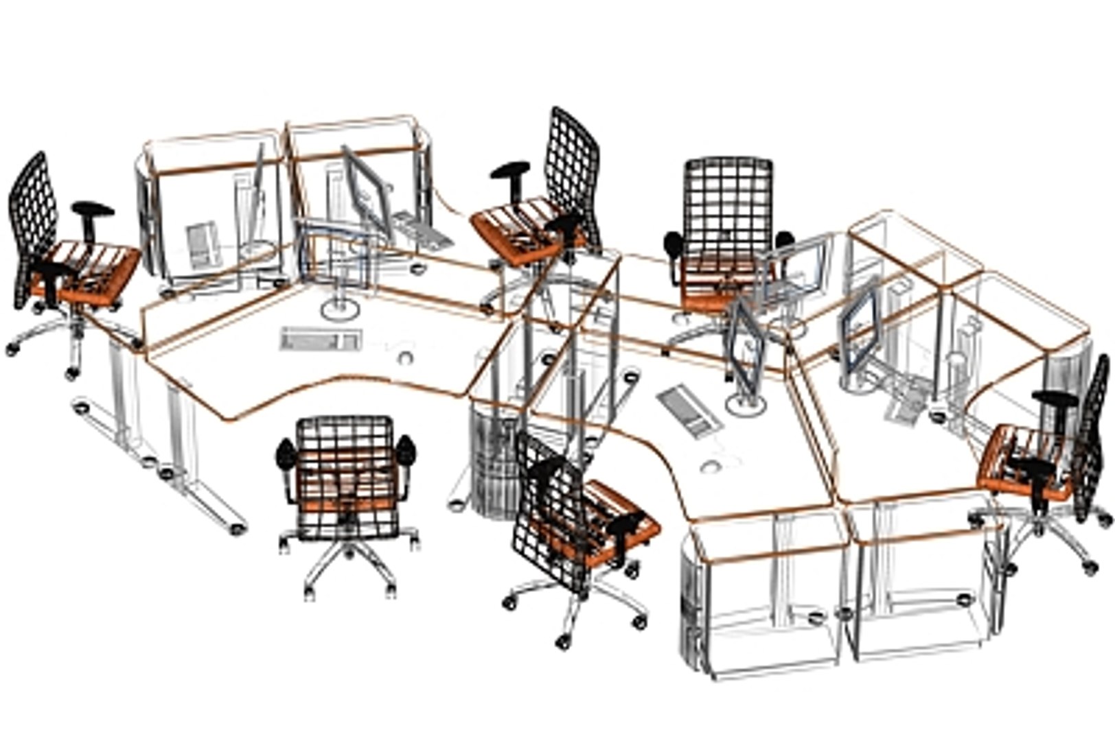 3d Model Office Workstation Clusters