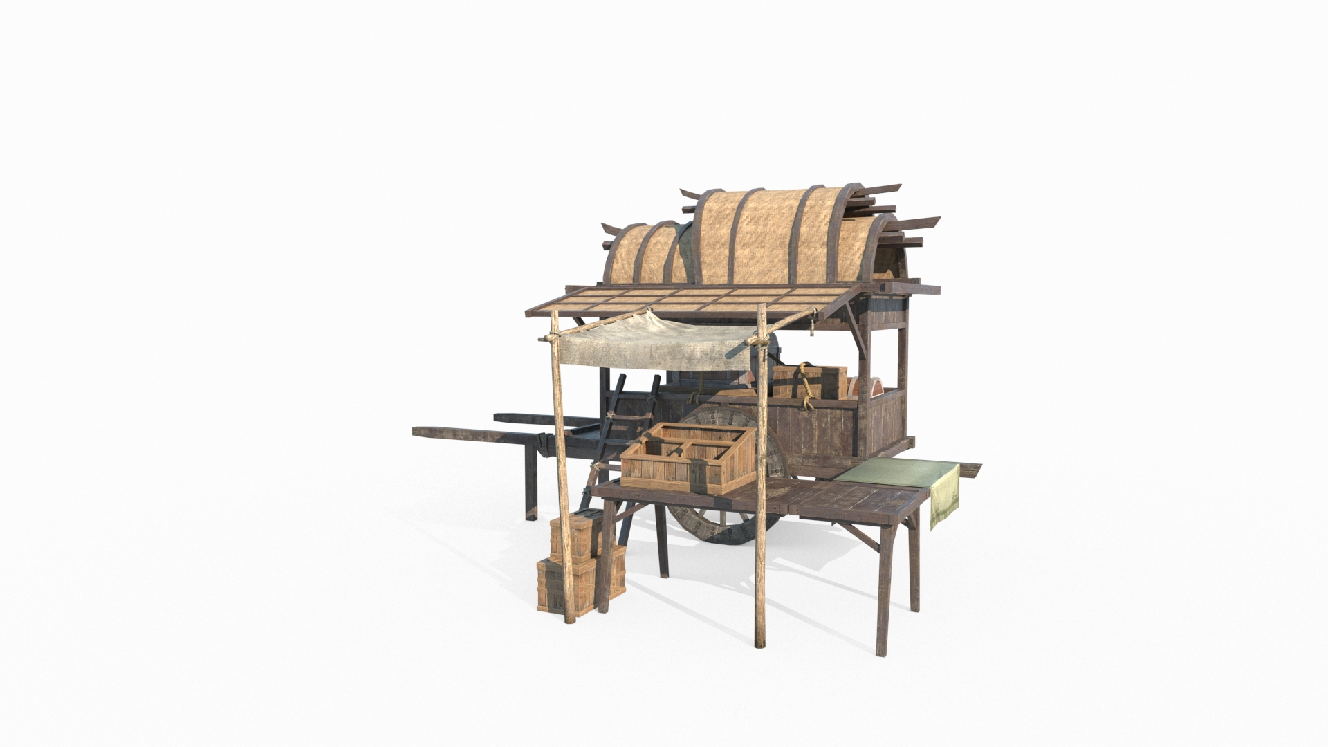 Ancient Asian street stalls 3D model - TurboSquid 2066294