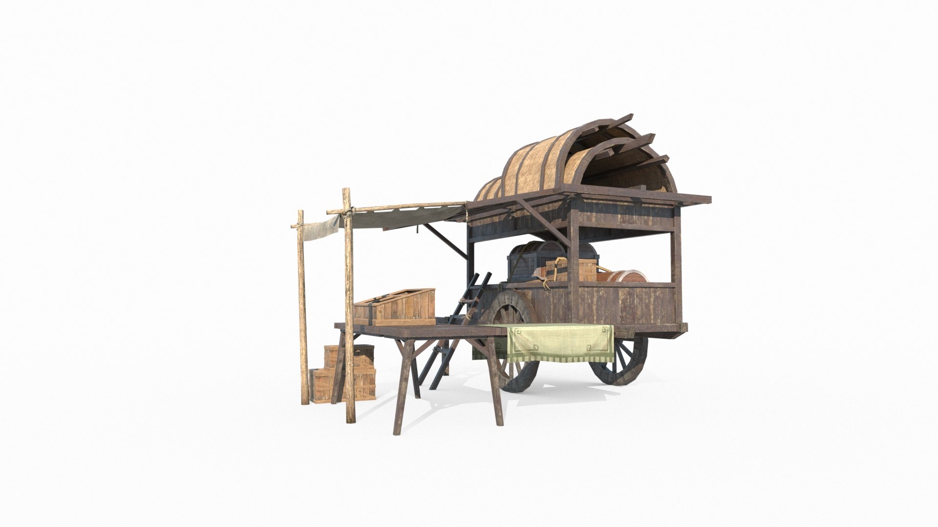 Ancient Asian street stalls 3D model - TurboSquid 2066294