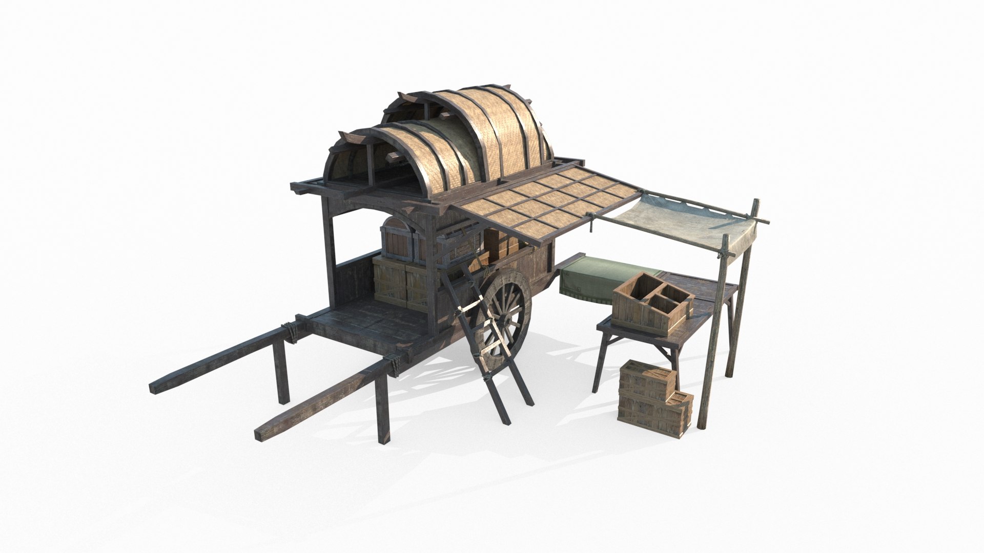 Ancient Asian street stalls 3D model - TurboSquid 2066294