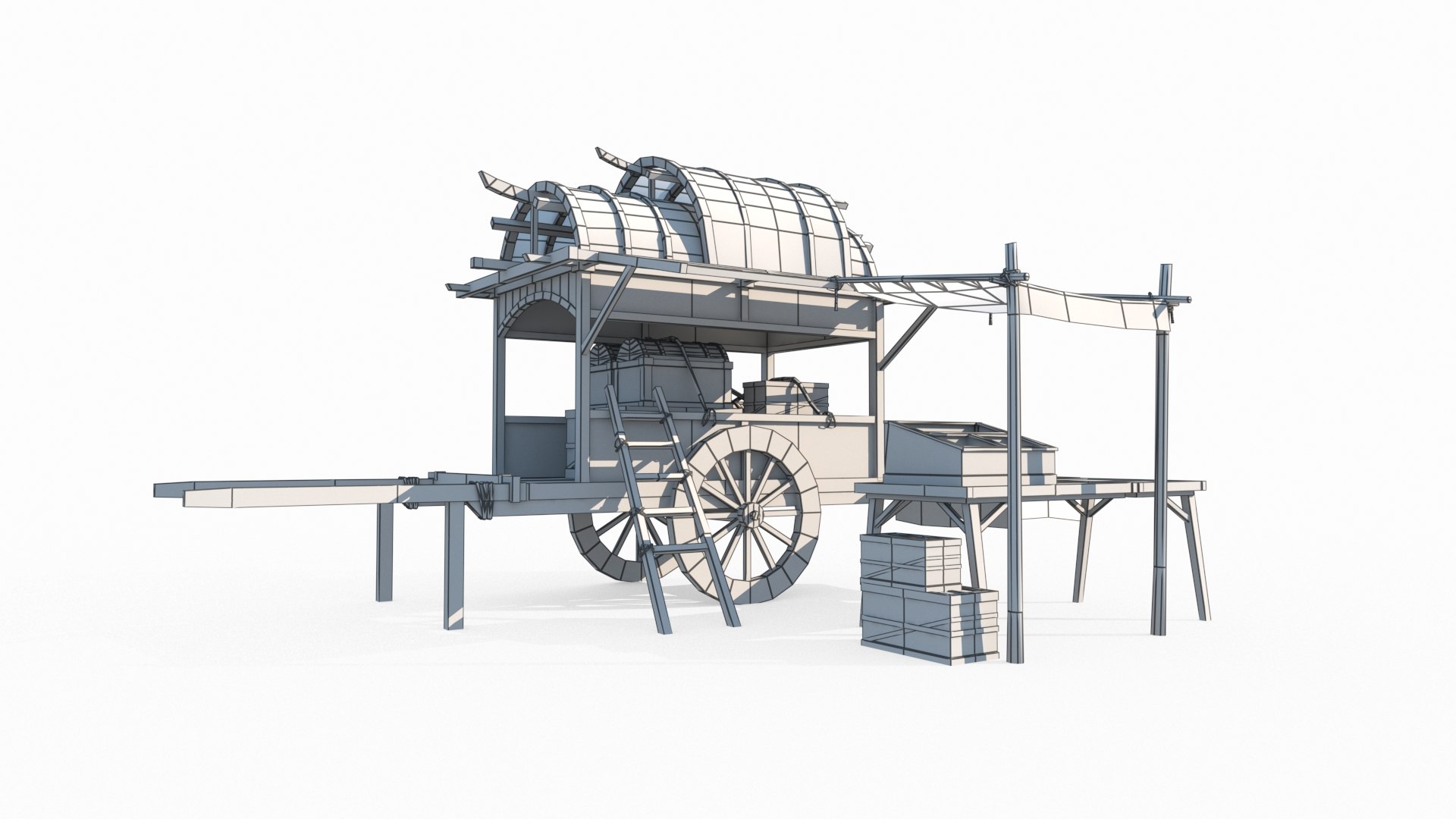 Ancient Asian street stalls 3D model - TurboSquid 2066294