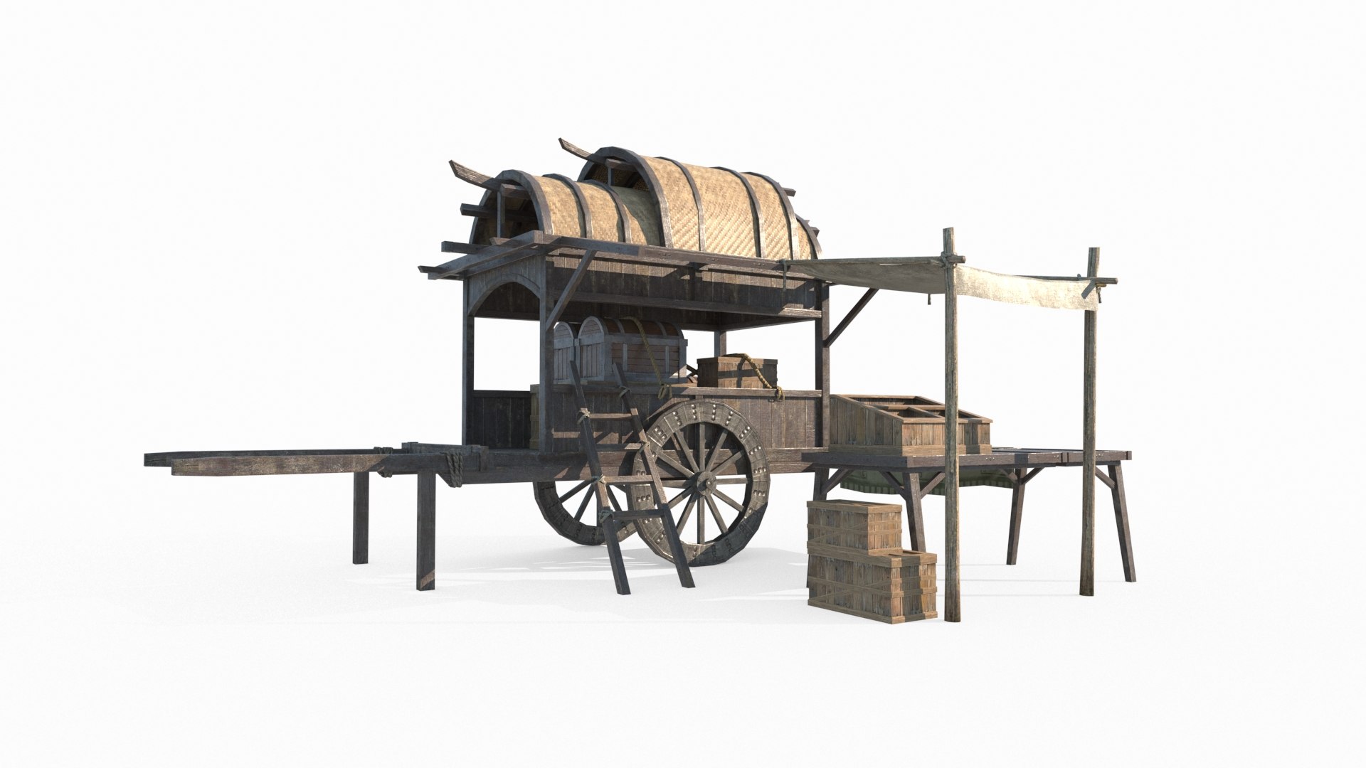 Ancient Asian street stalls 3D model - TurboSquid 2066294