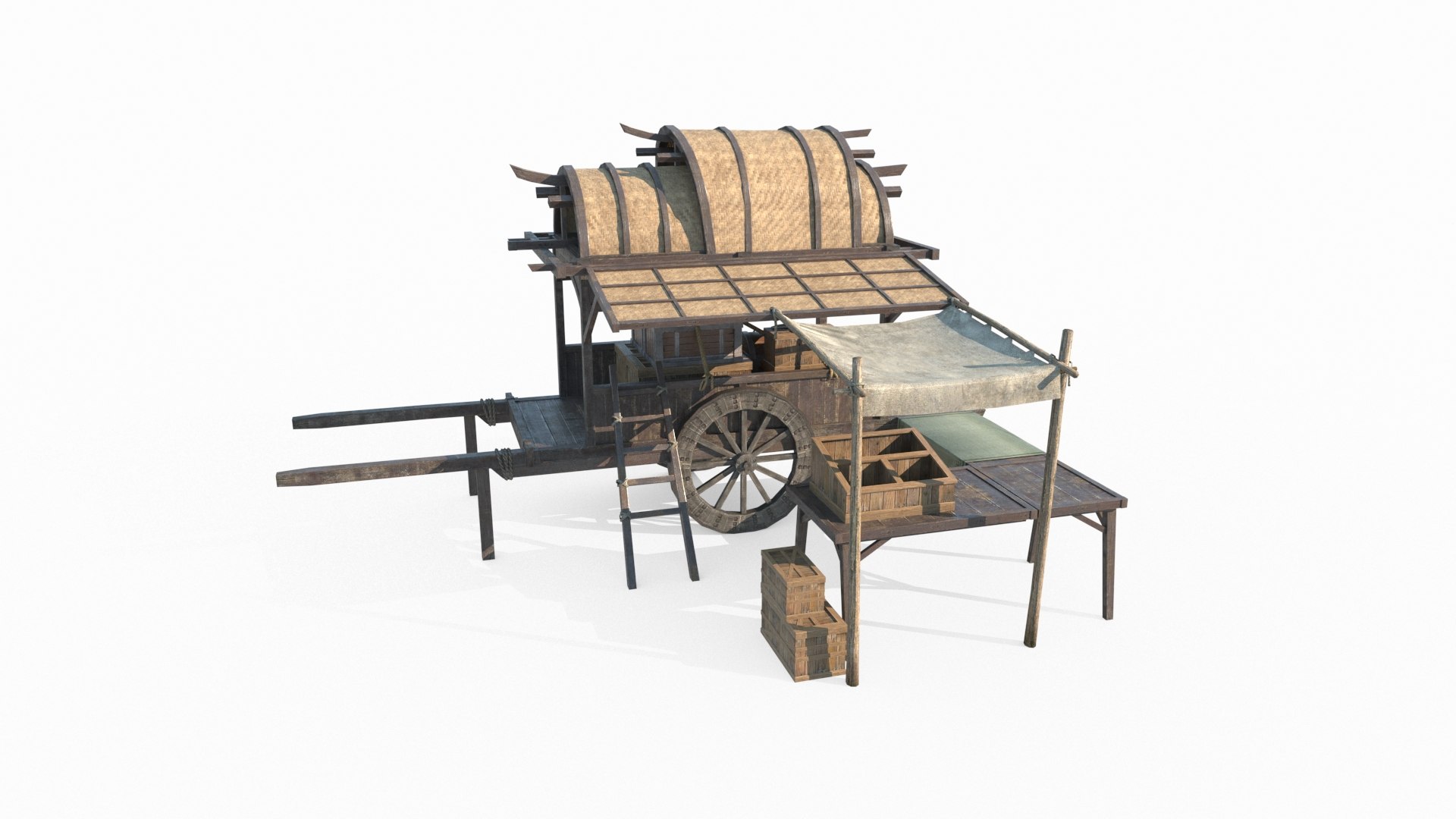 Ancient Asian street stalls 3D model - TurboSquid 2066294