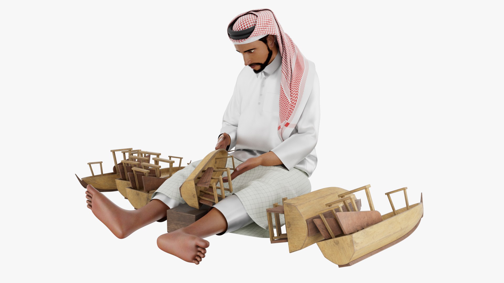 3D Arab Man Making Dhow Boat - TurboSquid 2186702