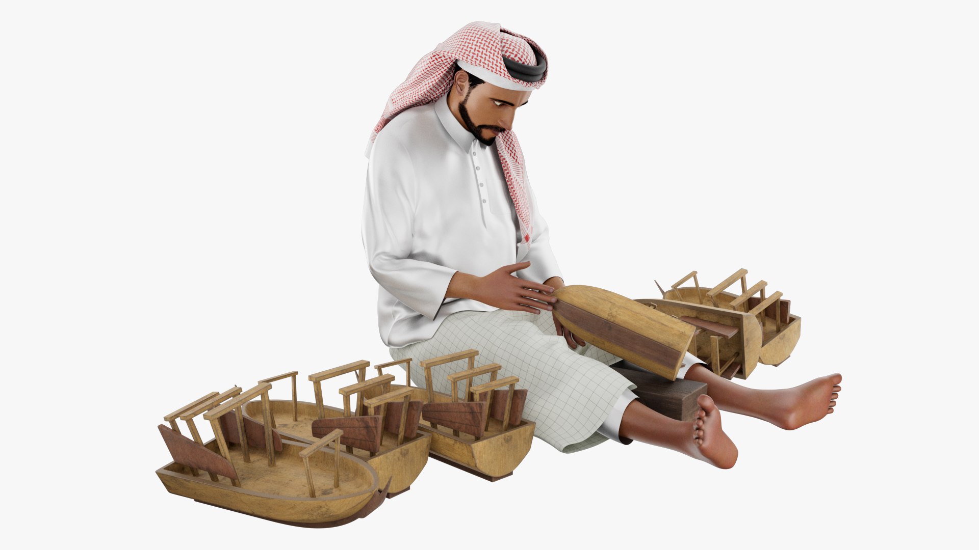 3D Arab Man Making Dhow Boat - TurboSquid 2186702