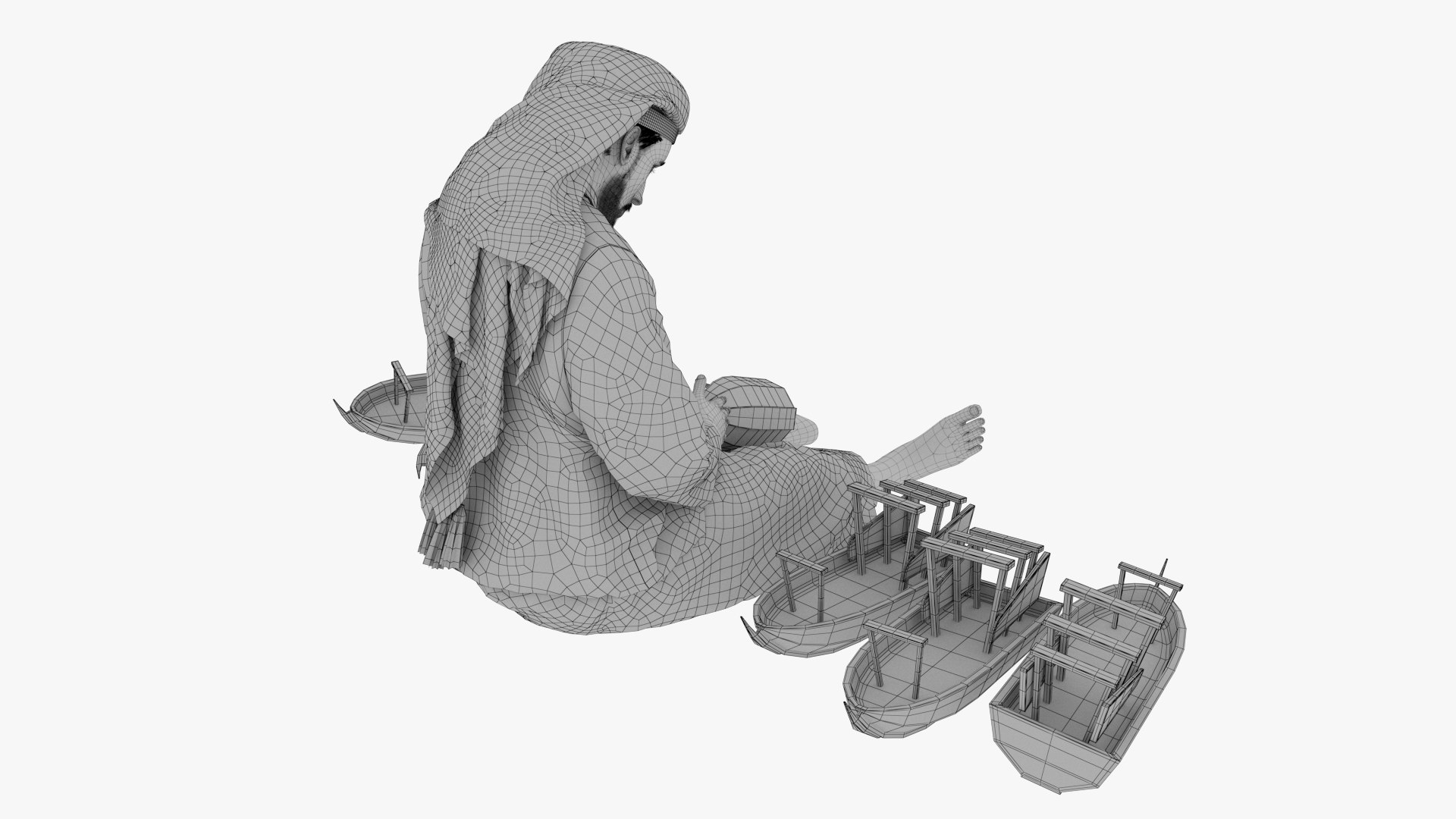 3D Arab Man Making Dhow Boat - TurboSquid 2186702