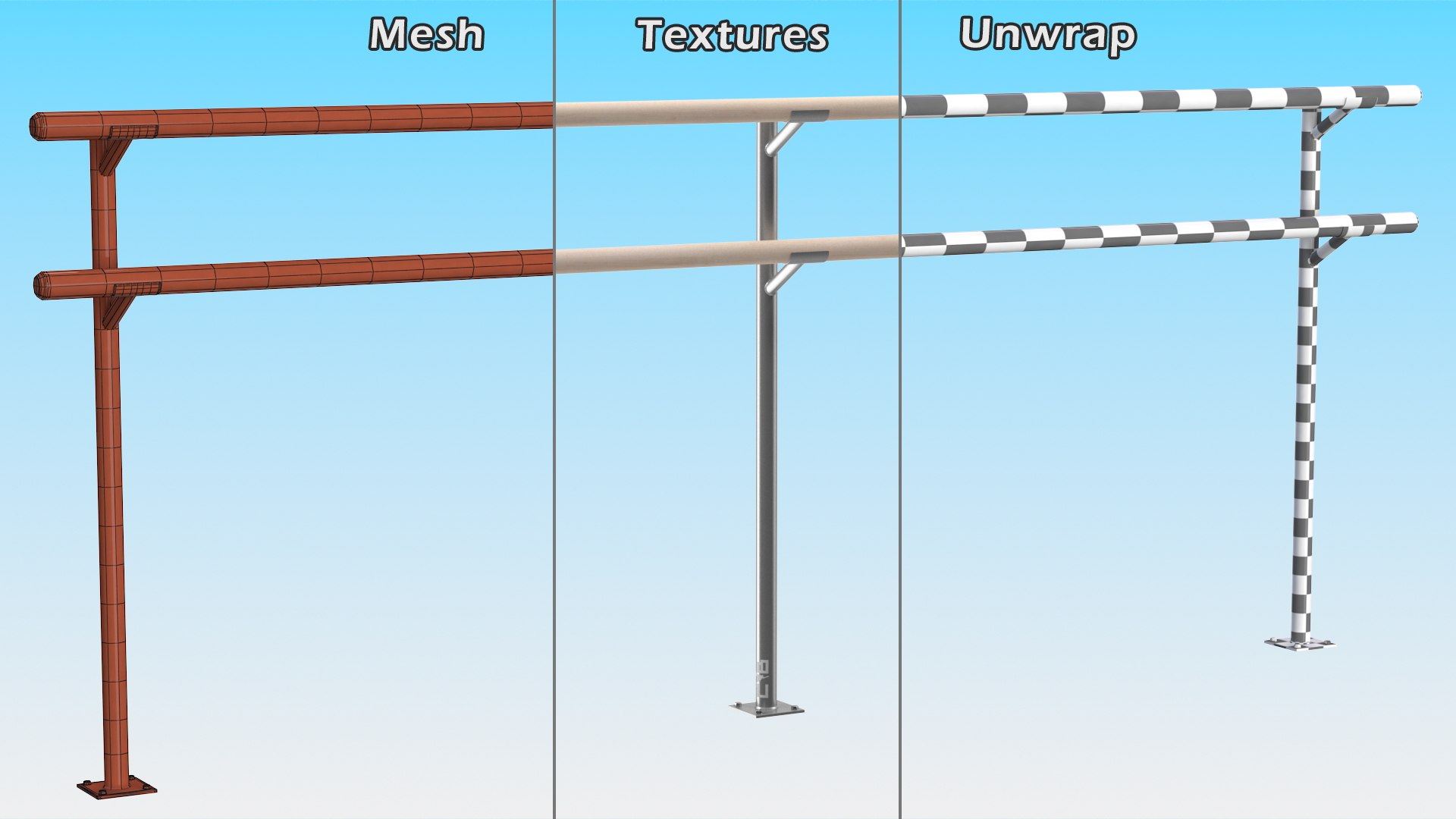 3D Double Ballet Barre Floor Mounted - TurboSquid 2006703