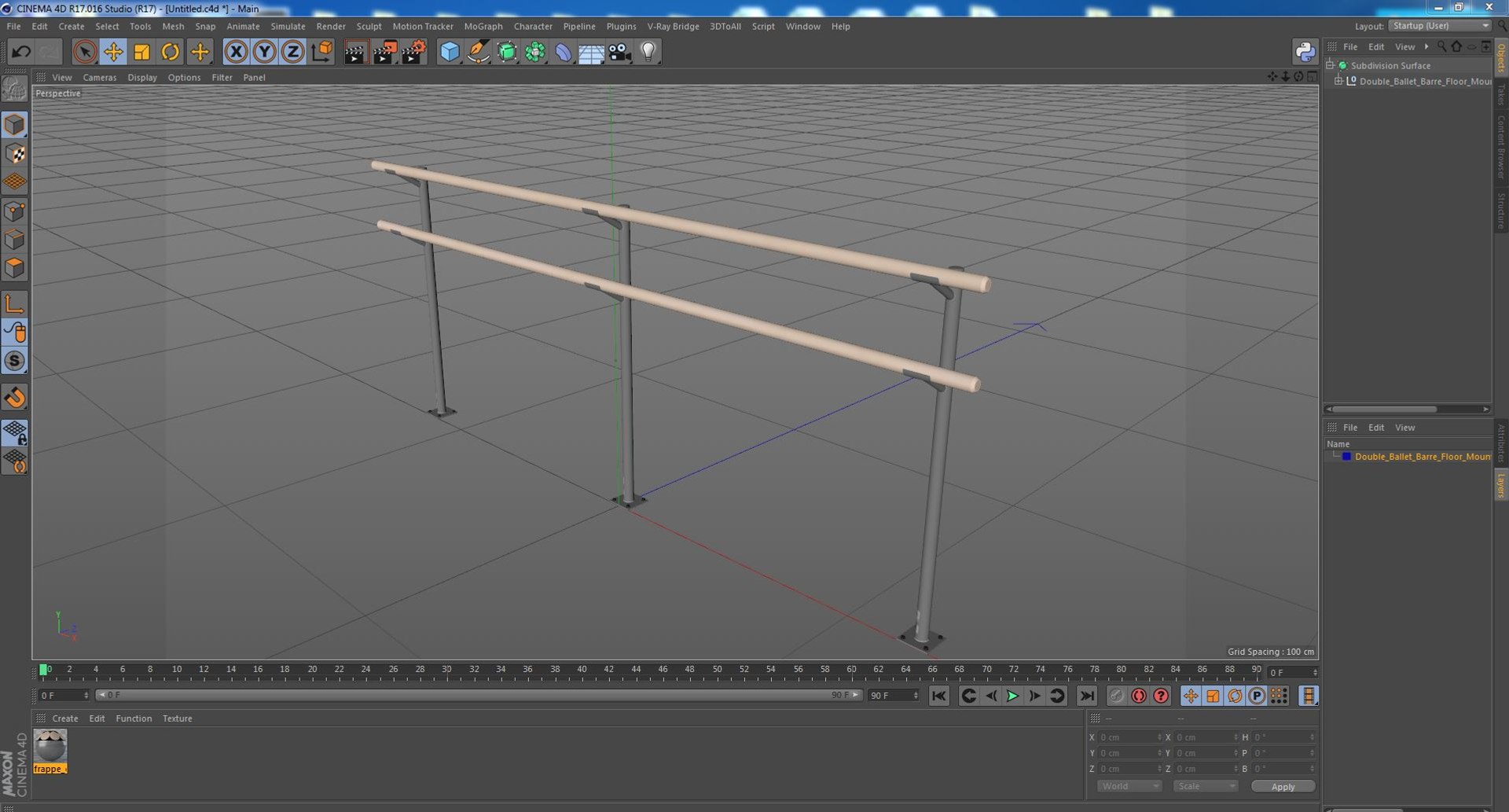 3D Double Ballet Barre Floor Mounted - TurboSquid 2006703