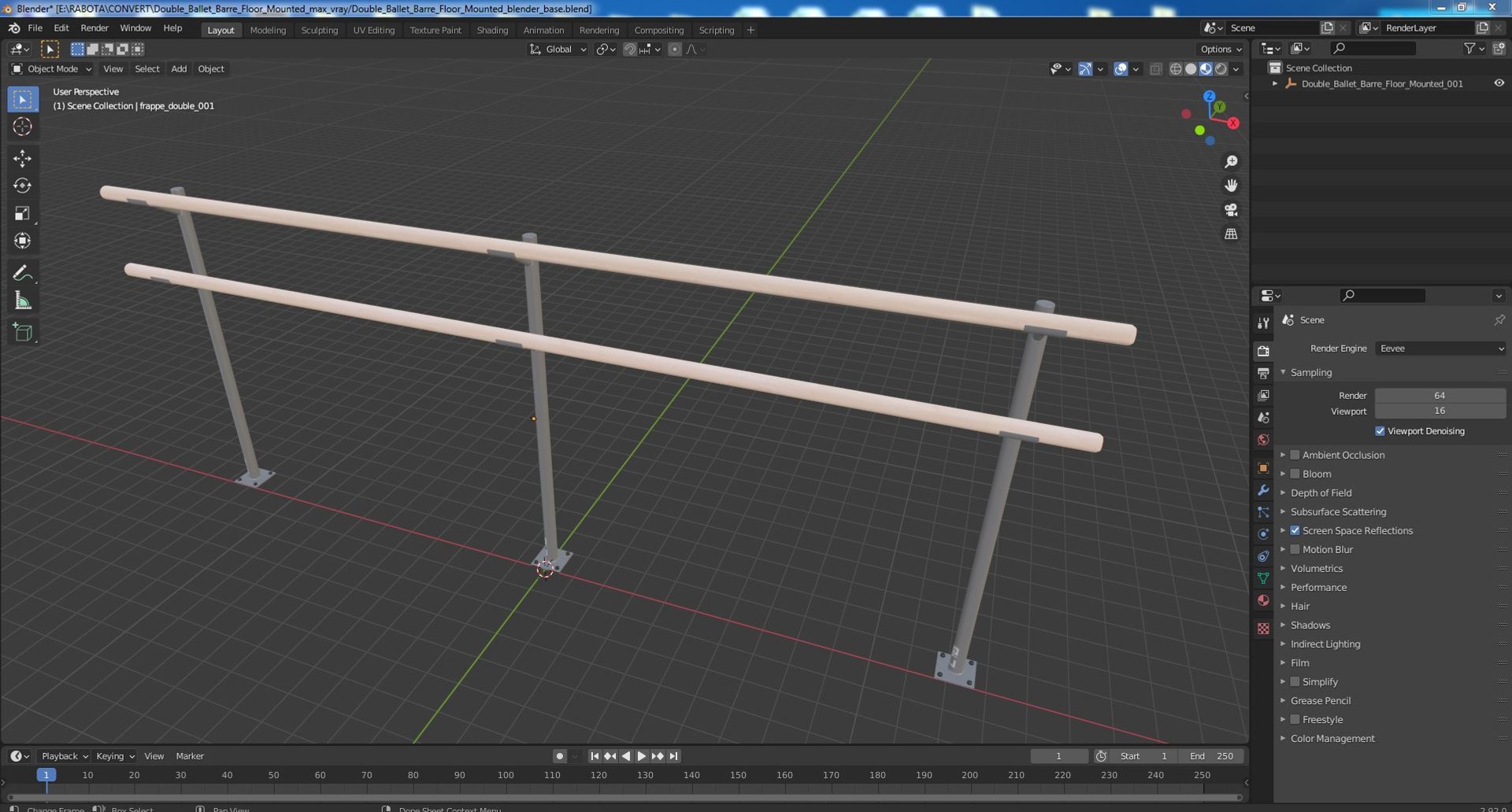 3D Double Ballet Barre Floor Mounted - TurboSquid 2006703