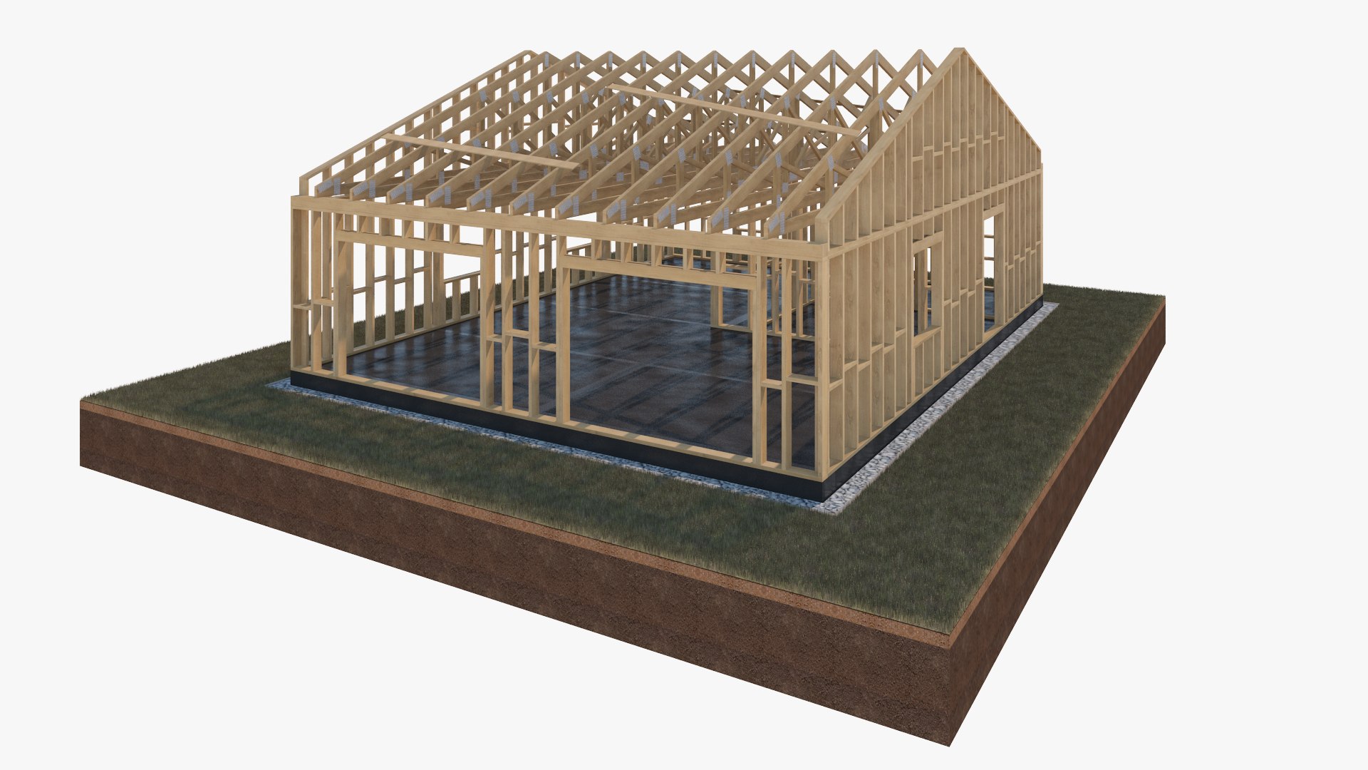 3D Garage Wooden Frame Construction With A Project - TurboSquid 2059170