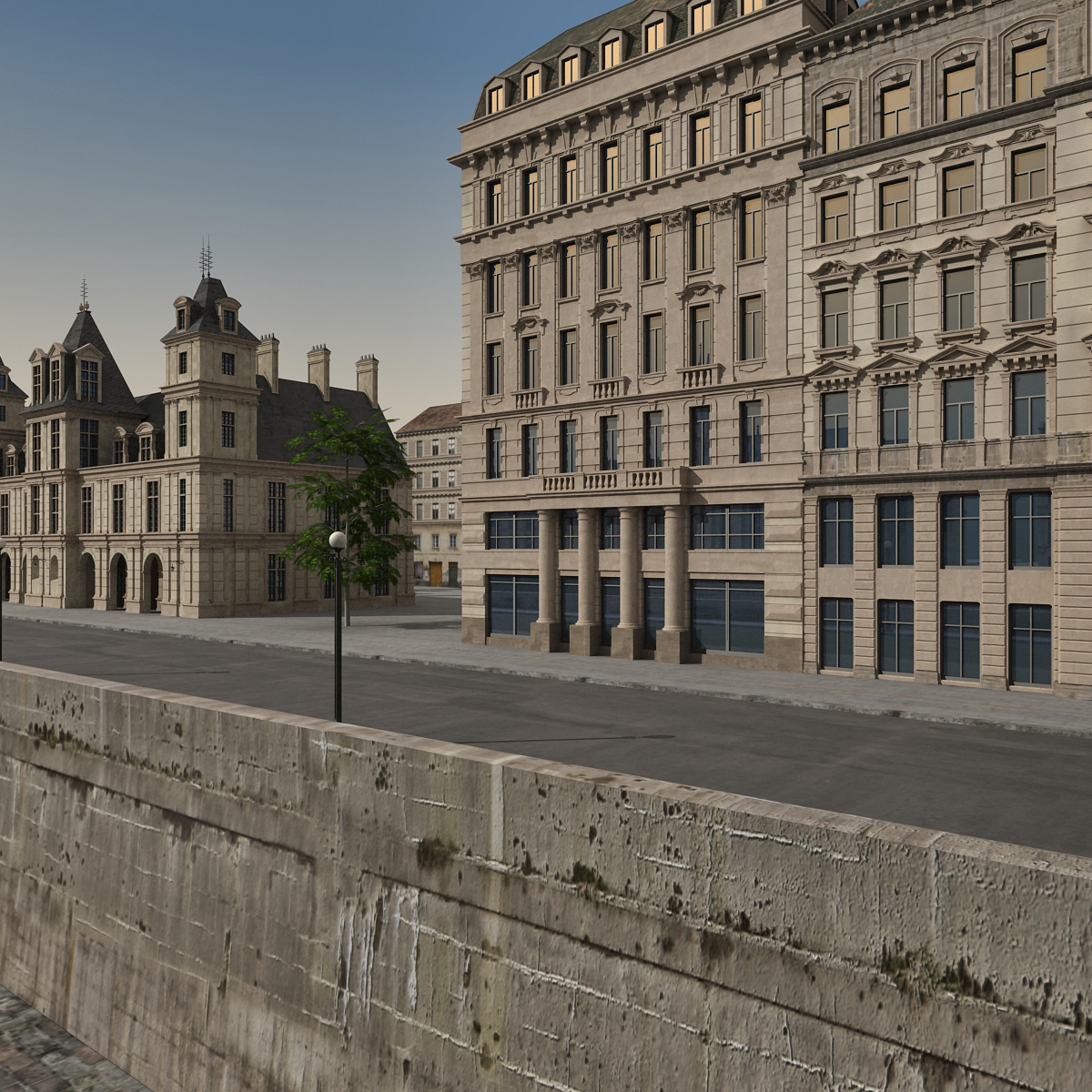 3d traditional town buildings