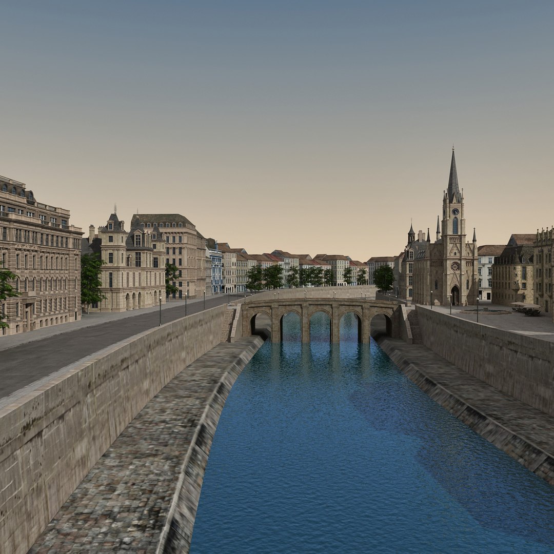 3d traditional town buildings