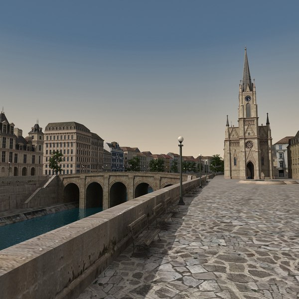 3d traditional town buildings