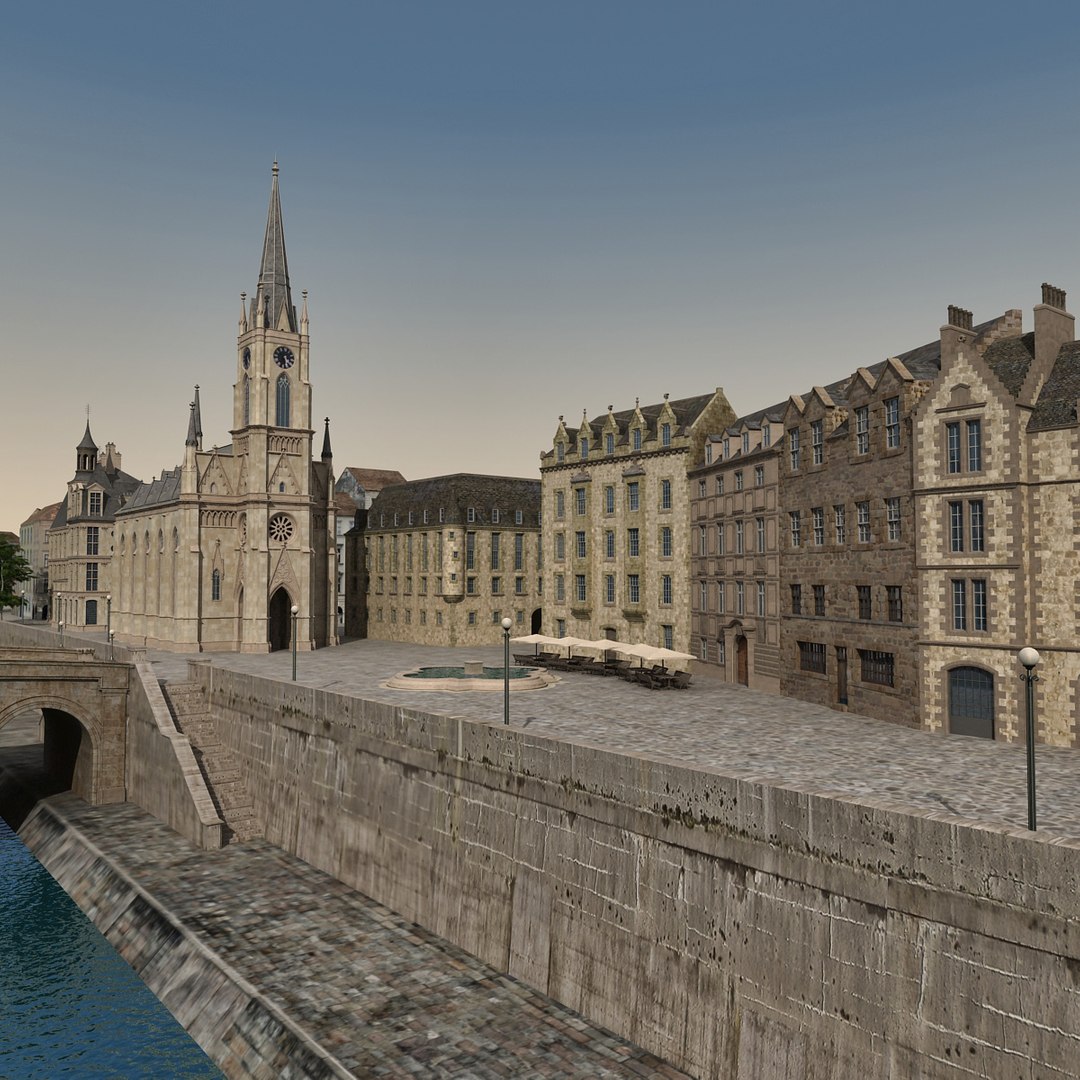 3d traditional town buildings