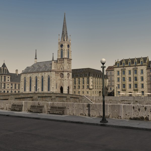 3d traditional town buildings