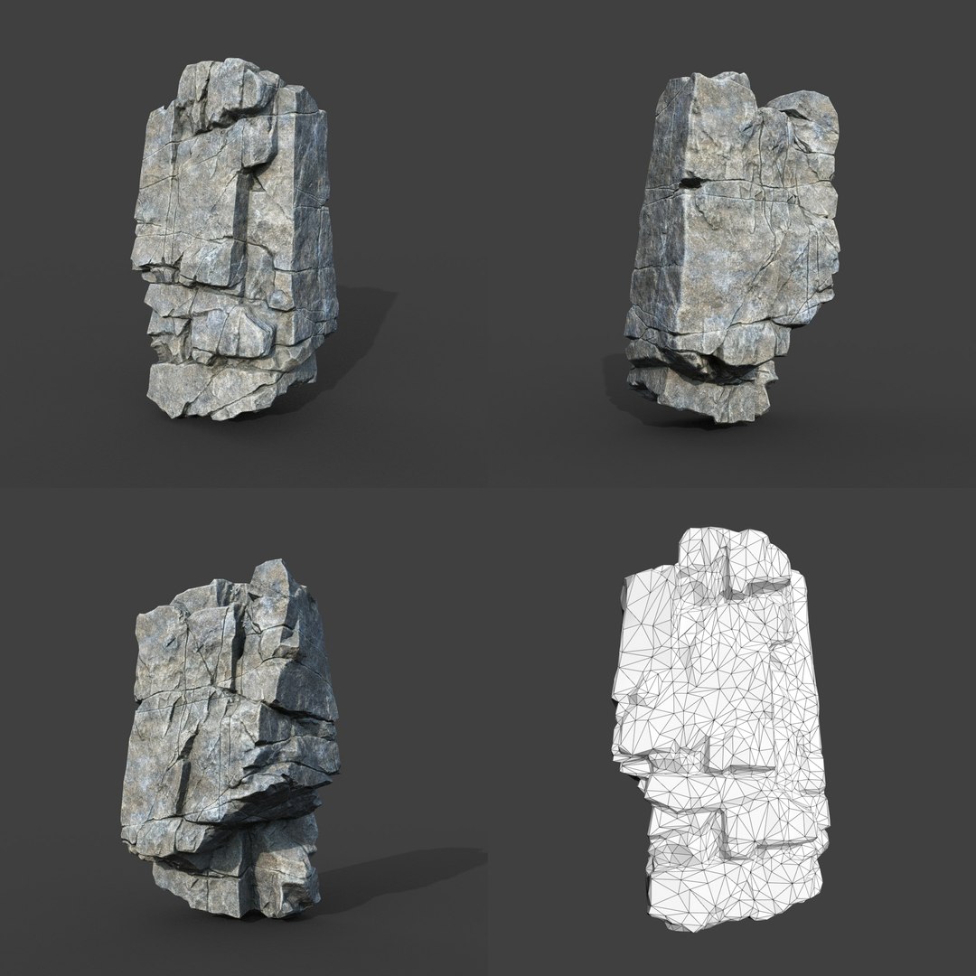Low poly PBR Gray Cracked Modular Rock model - TurboSquid 2164189