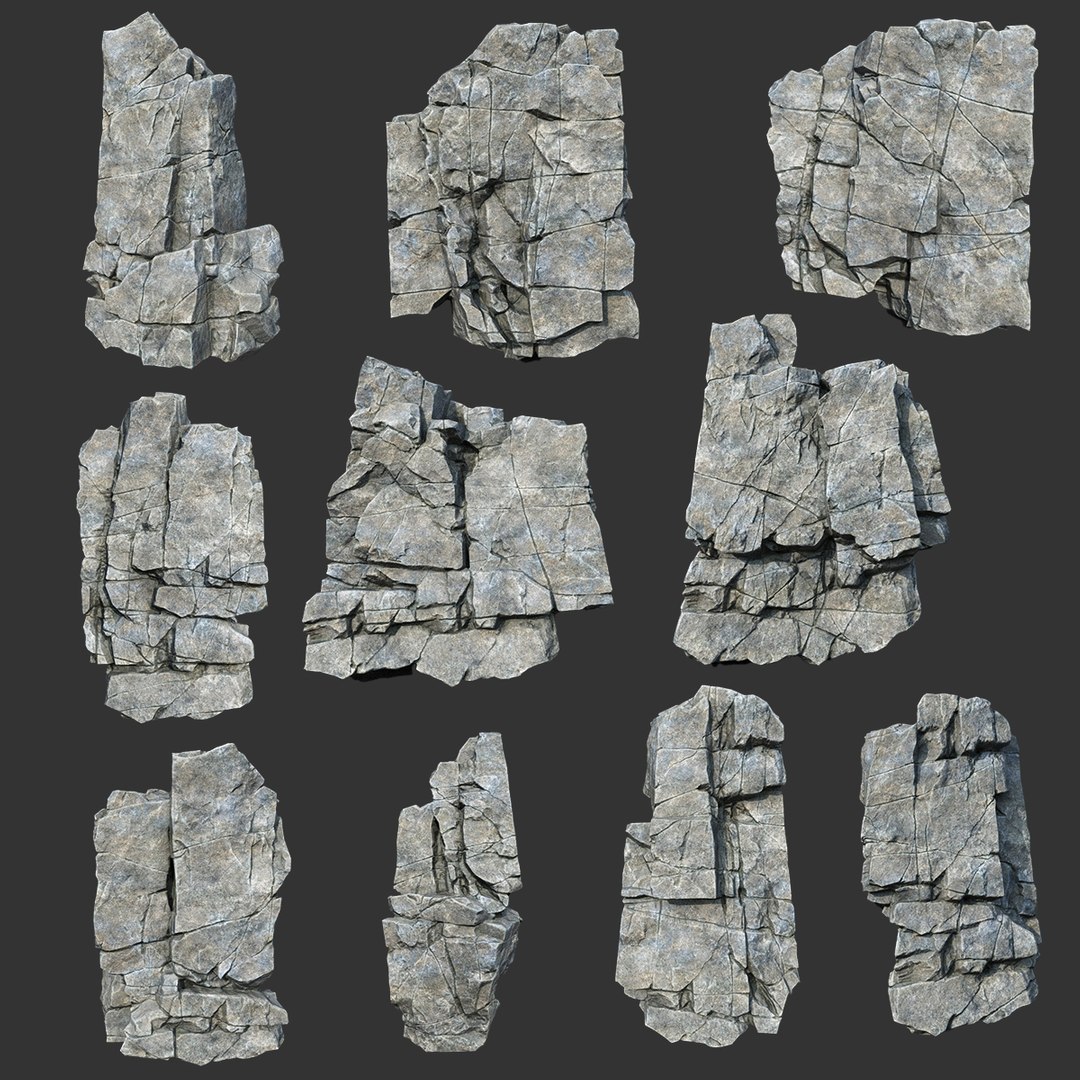 Low poly PBR Gray Cracked Modular Rock model - TurboSquid 2164189