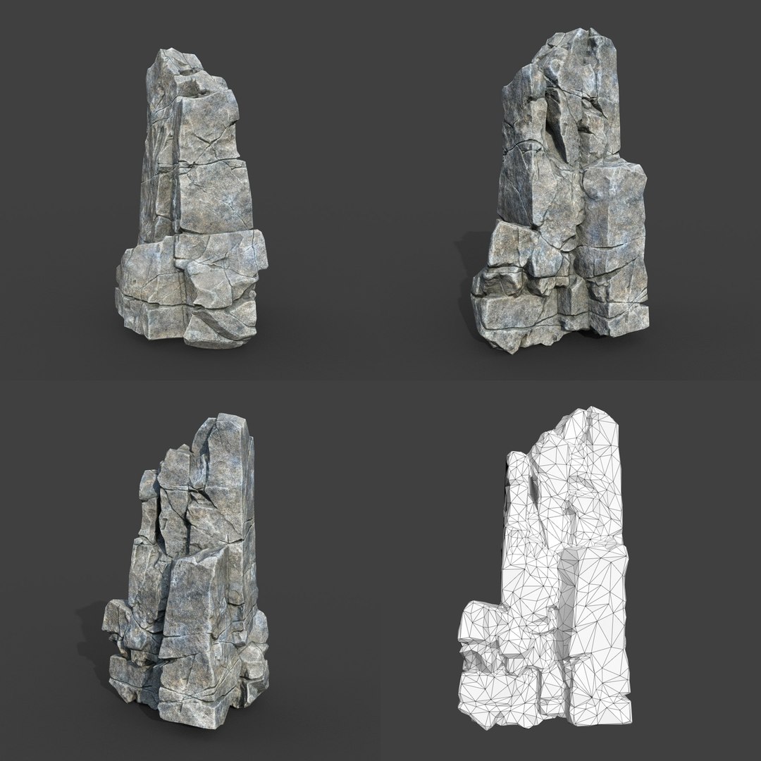 Low poly PBR Gray Cracked Modular Rock model - TurboSquid 2164189