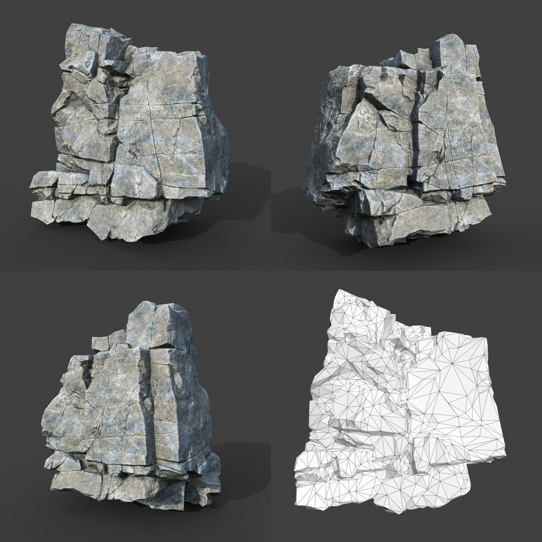 Low poly PBR Gray Cracked Modular Rock model - TurboSquid 2164189