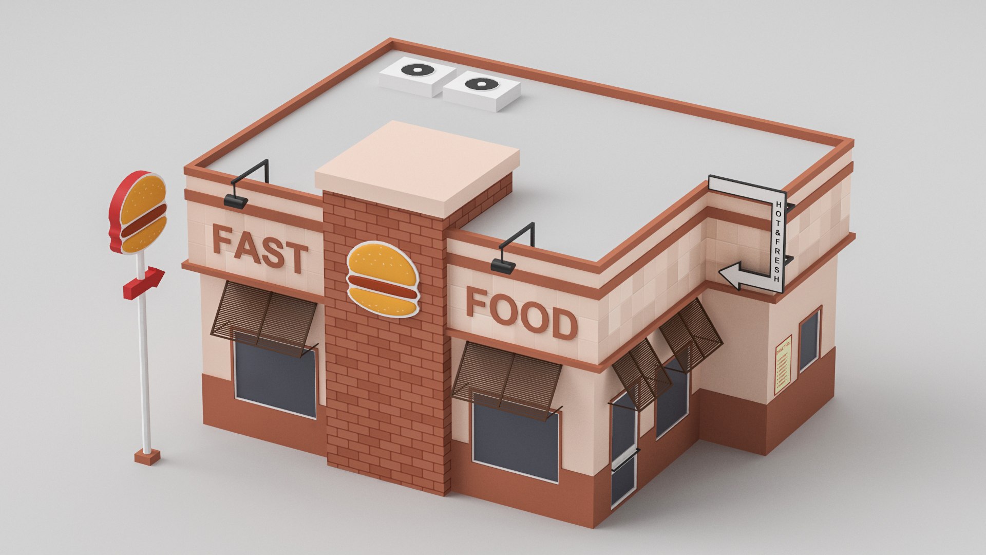 Low Poly Cartoon Fast Food Restaurant 3D - TurboSquid 1833550