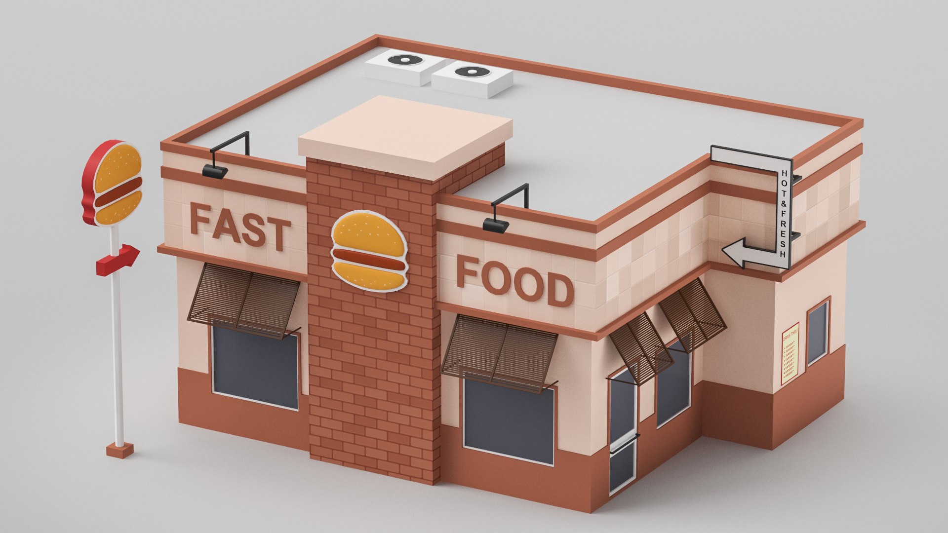 Low Poly Cartoon Fast Food Restaurant 3D - TurboSquid 1833550