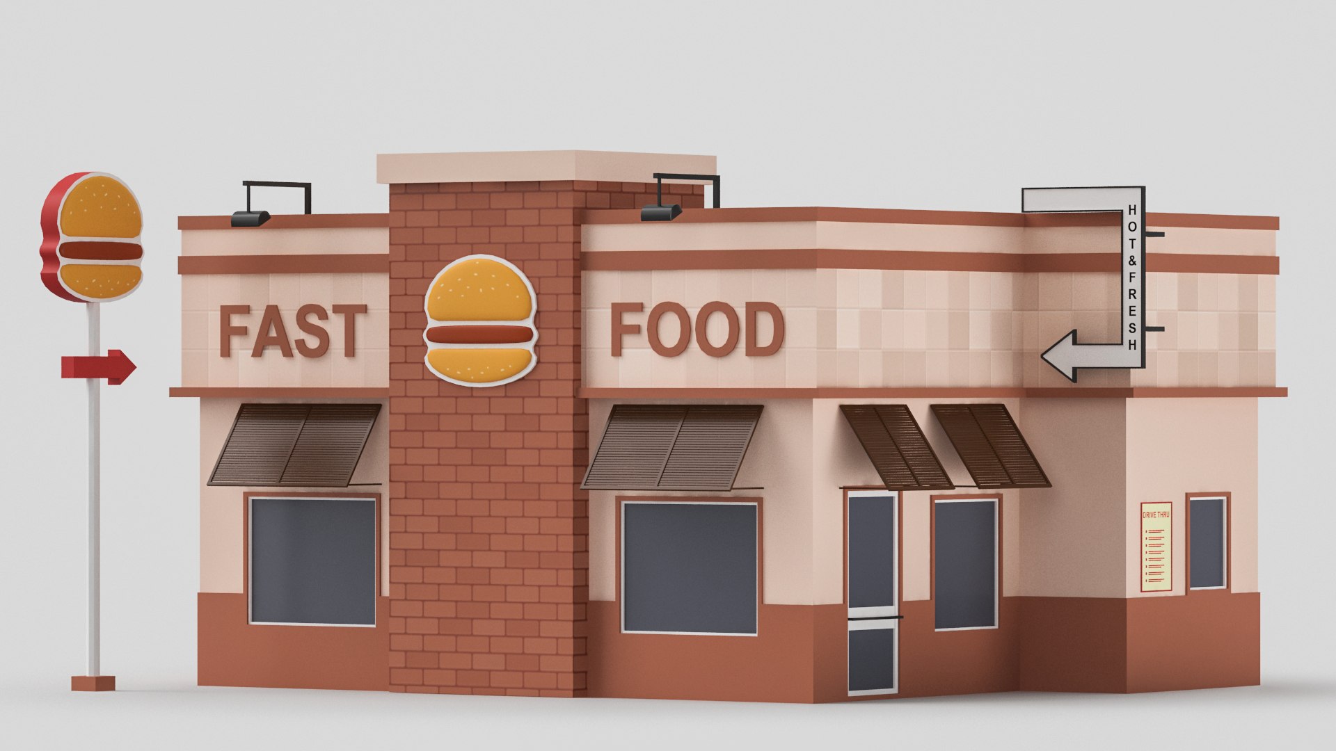 Low Poly Cartoon Fast Food Restaurant 3D - TurboSquid 1833550