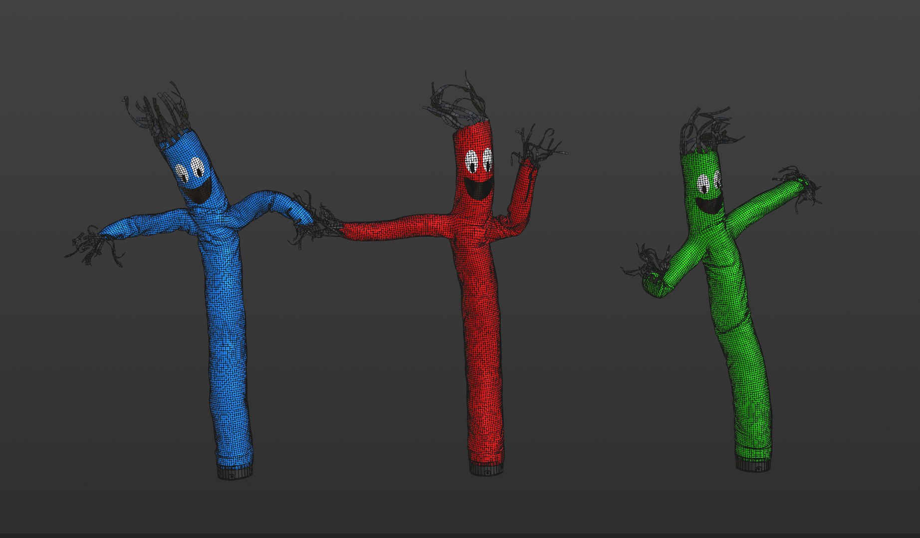 3D Animated Wind Dancers Trio Blue Green And Red - TurboSquid 2217719