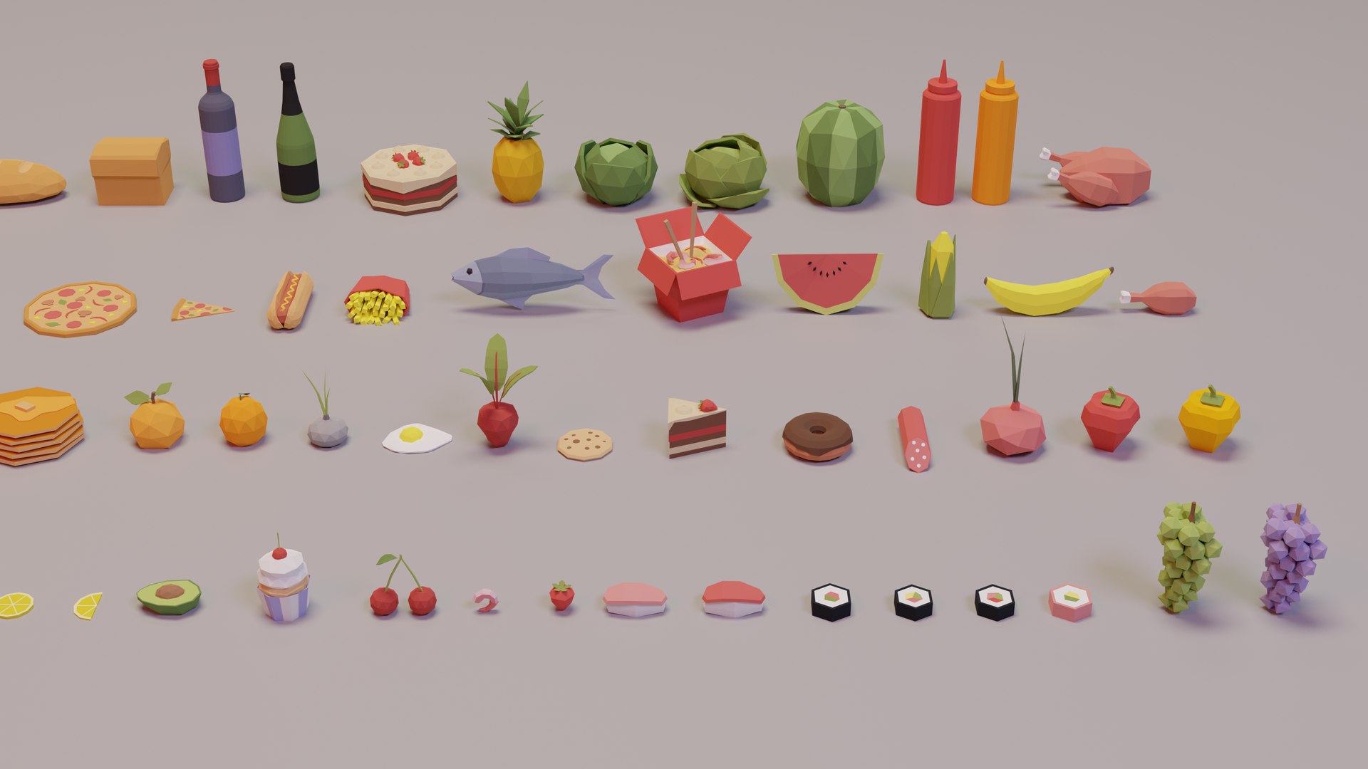 3D Low Poly Food Collection - Fruits Vegetables Food - TurboSquid 1862013