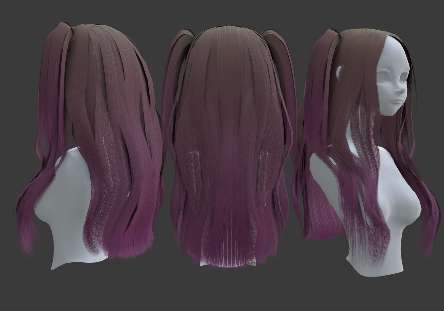 Pink Dyed Long Wavy Hair 3D Model - TurboSquid 1885071