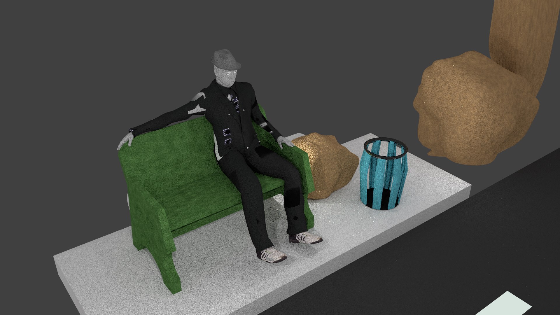 3d model of seated character bench